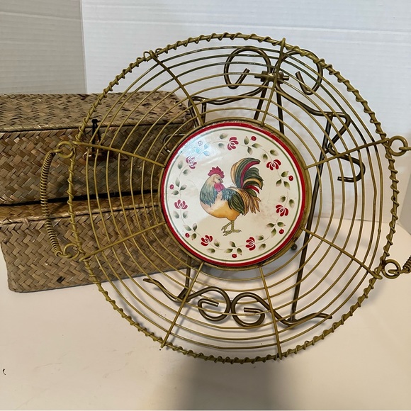 Dining | Vintage Metal Basket With Rooster Inlay | Poshmark